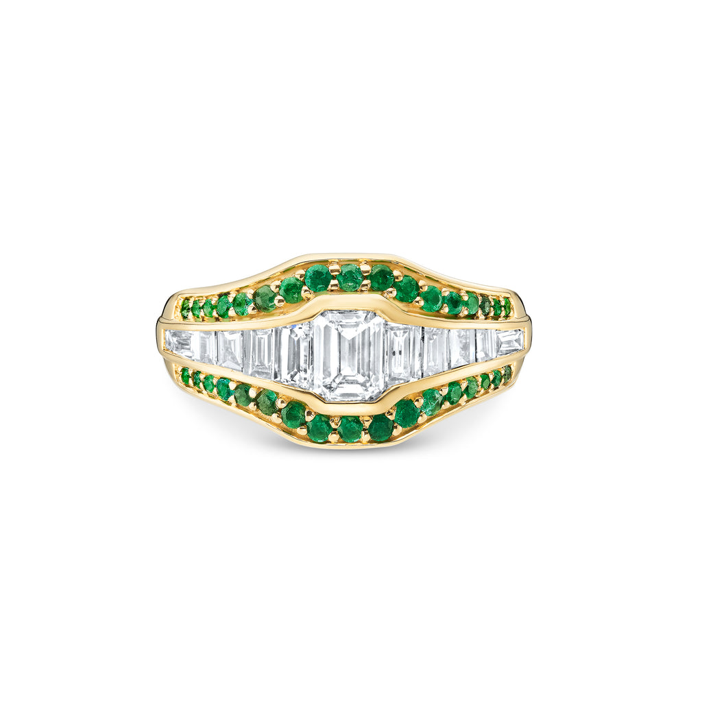 Diamond and Emerald Cascading Modern Halo Ring | Thirteen Fine Rings ...
